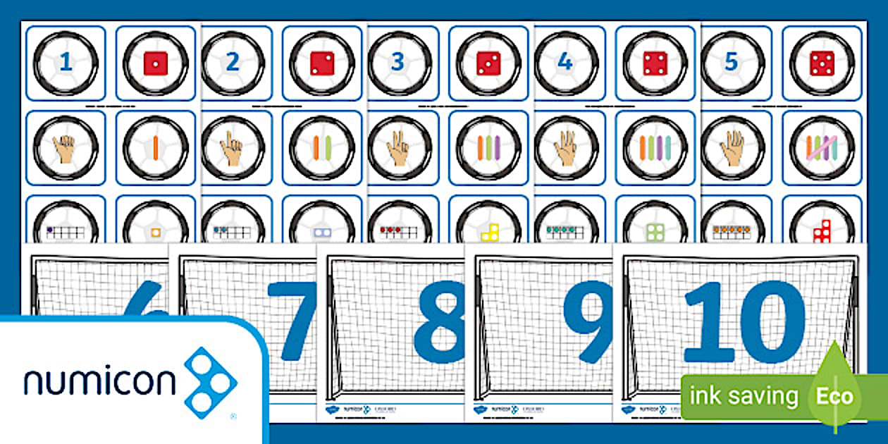 Footballs Numbers 1-10 Sorting with Numicon Shapes - Twinkl